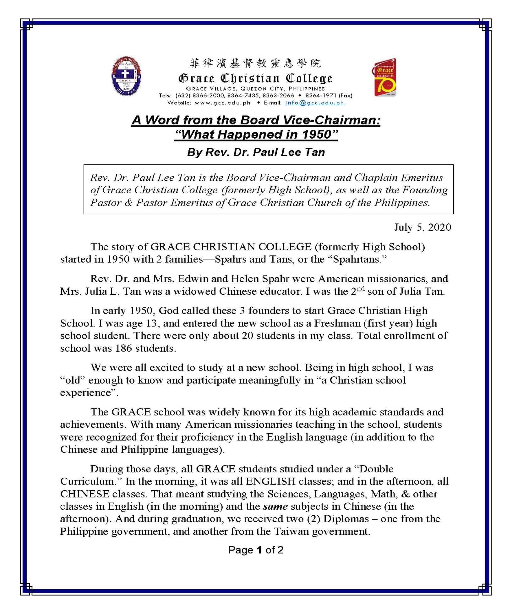 Welcome To Grace Christian College